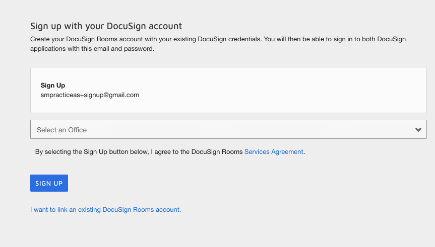 Creating a Rooms Developer Account | Rooms API | Docusign